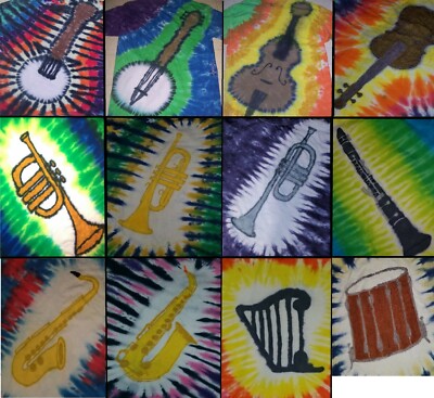 KIDS Handmade Tie Dye shirt MUSIC - BANJO VIOLIN/FIDDLE TRUMPET ...