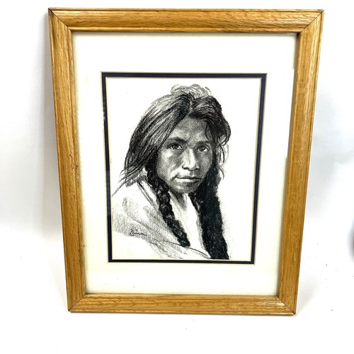 Original Art Charcoal Drawing Native American Framed Signed | eBay