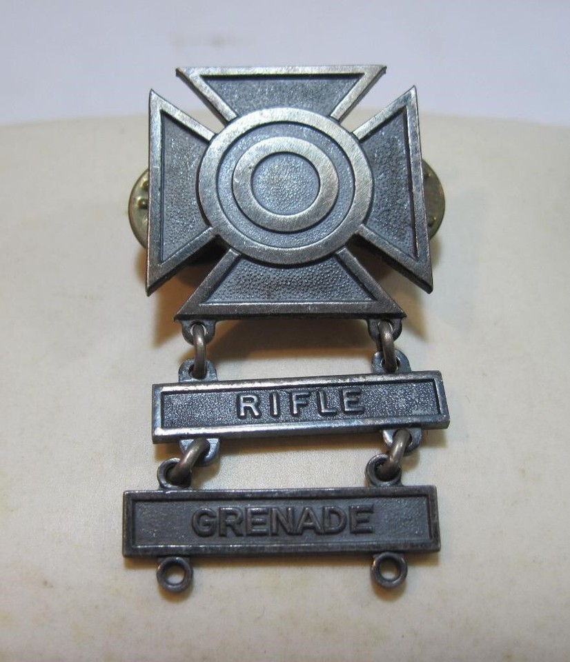 US Military WWII Sterling Filled Cross Rifle Grenade Antaya G.I Pin ...