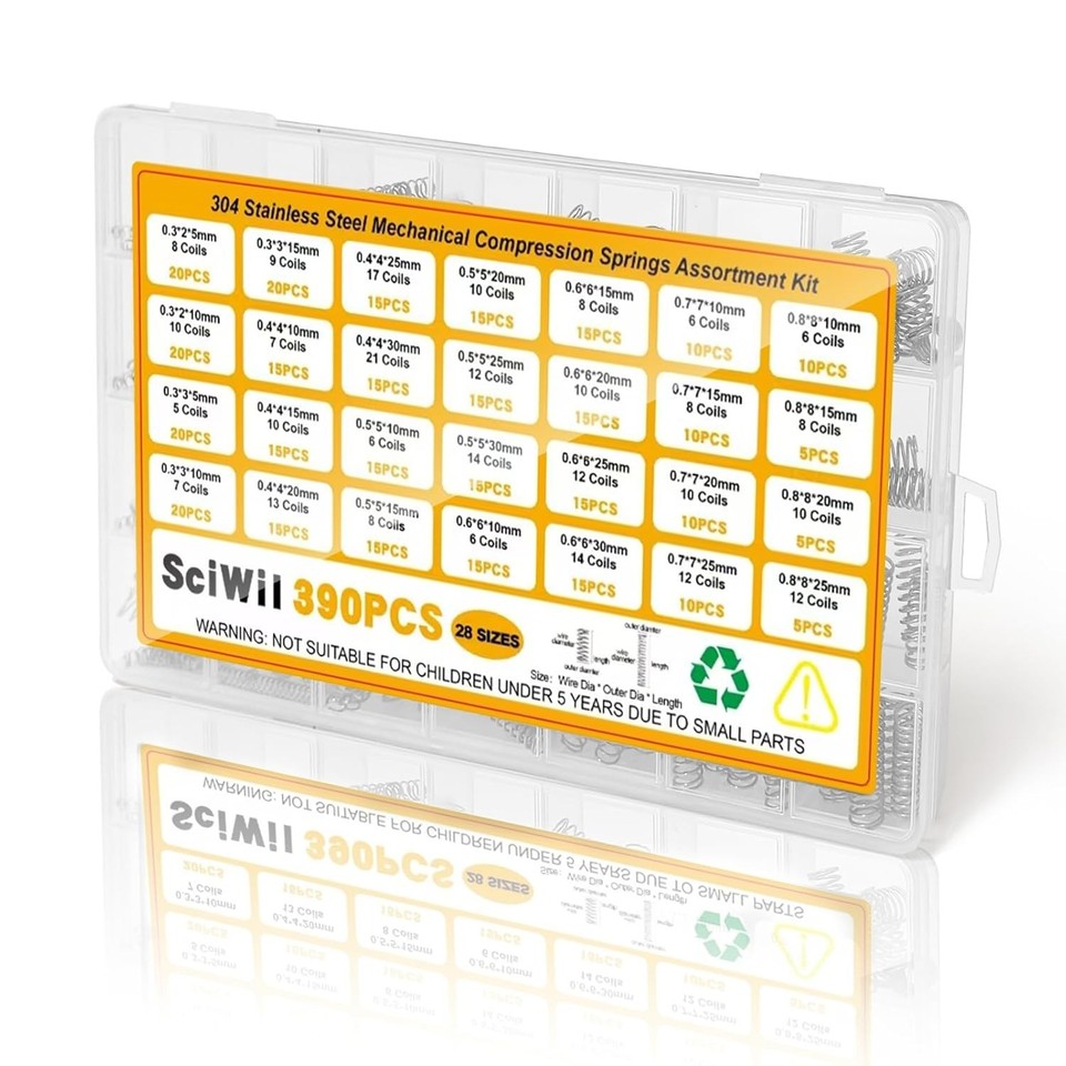 390-Piece Compression Spring Assortment Kit, 28 Sizes Small Springs Set ...