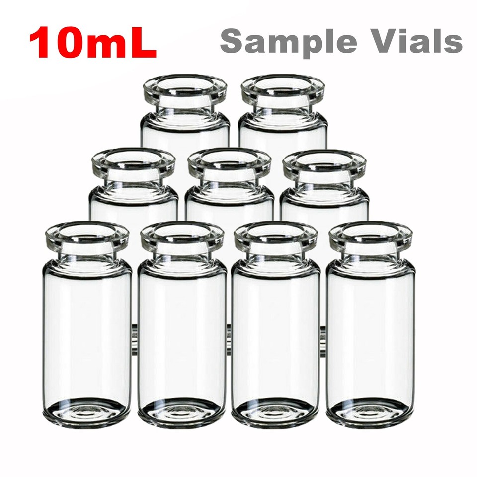 100Pcs 10ml Glass Vials,Lab Sample Vial 20mm Crimp Top Flat Bottom ...