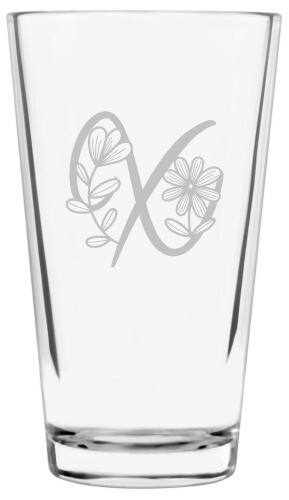 16oz Daishy Daisy Floral Script Cursive X Monogram Pint Drinking Glass ...