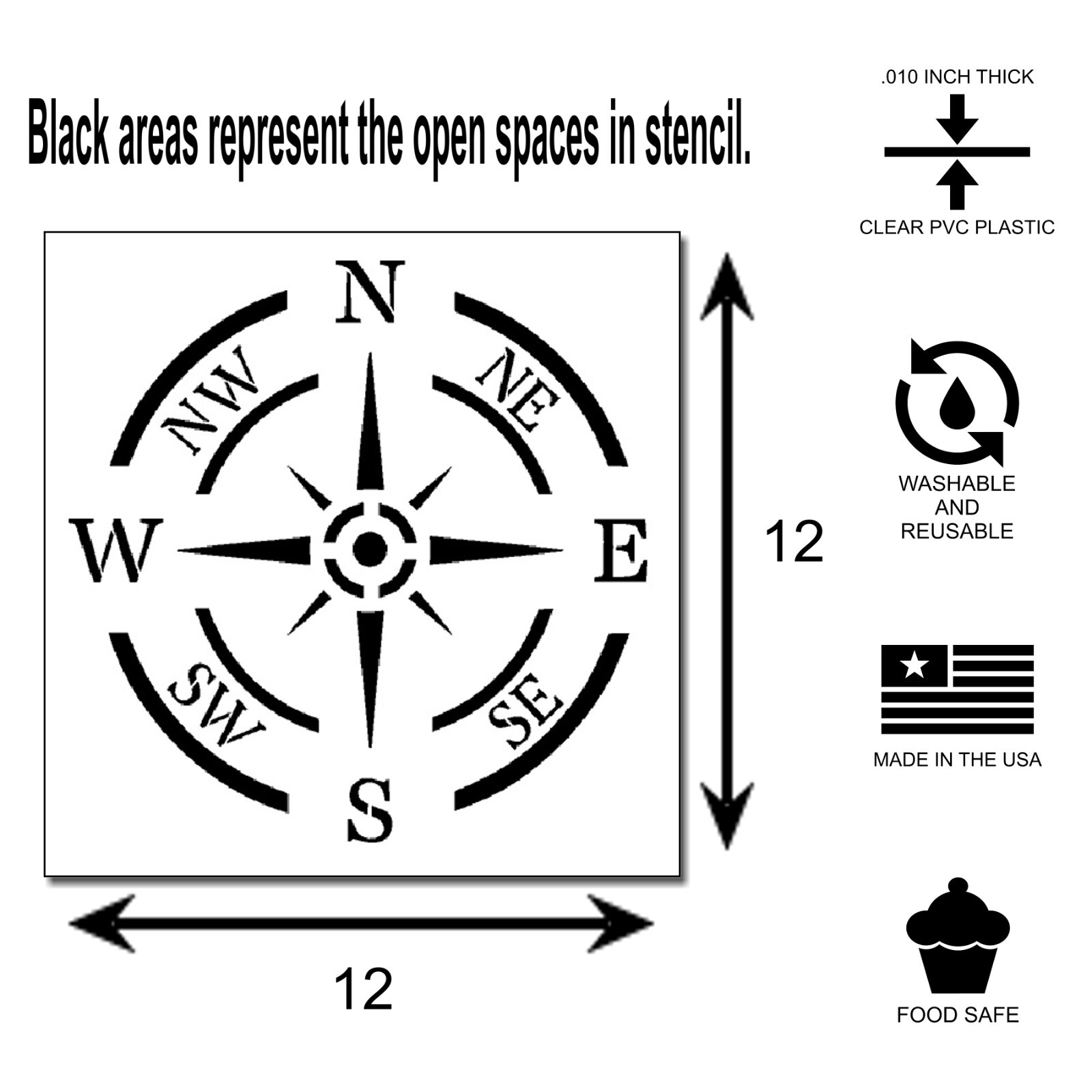 Compass Face STENCIL Nautical/North South East West Travel/Sport - In 3 ...