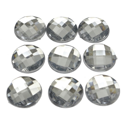 100 Clear Crystal Acrylic Flatback Faceted Round Rhinestone Gems 16mm ...