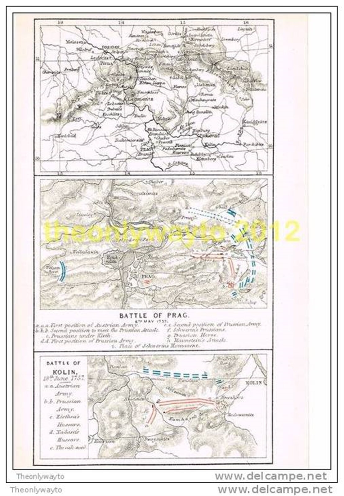 BATTLES OF PRAG & KOLIN, 1757, MAP, BOOK ILLUSTRATION, 1869 | eBay