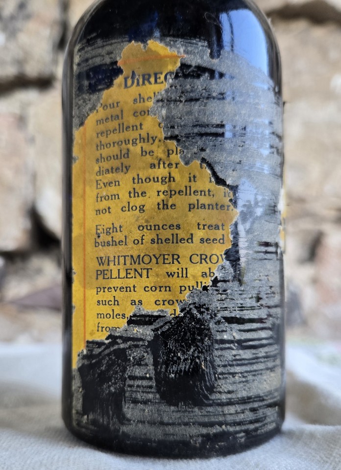 SCARCE Whitmoyers Chemical Bottle Crow Repellent Label Cobalt Blue ...