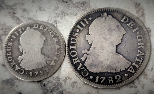 1782 FF Mexico City Mint Spain 1 and 2 Reales 234 years Old Pillar ...