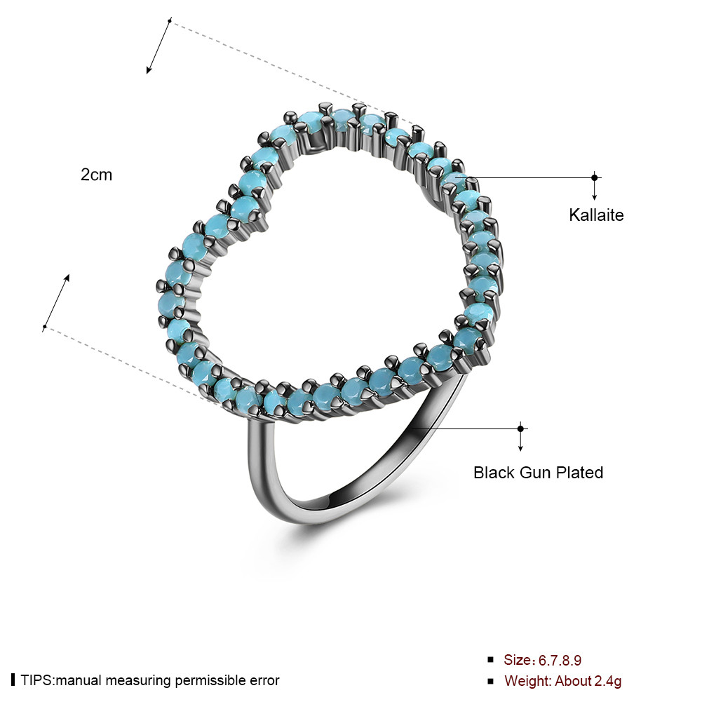 Yellow Gold Black Gun Plated Kallaite Ring Heart Blue B492 | eBay