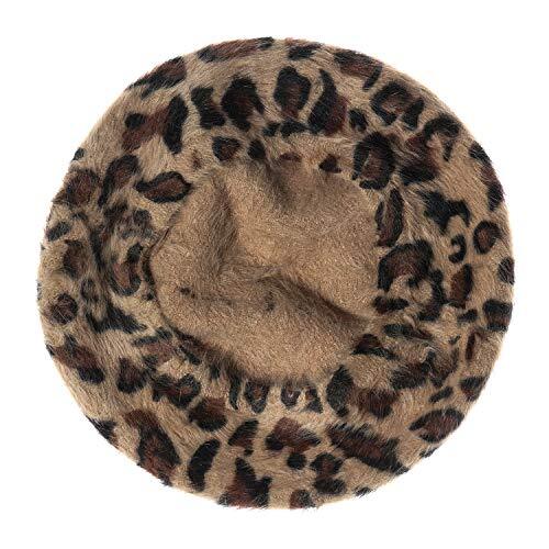 Women Leopard Print Beret Hat Wool French Beret Cap Winter One Size B ...