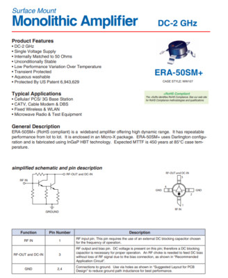 1PCS ERA-50SM SMT Gain Block, DC - 2000 MHz, 50Ω Mini Circuits | eBay