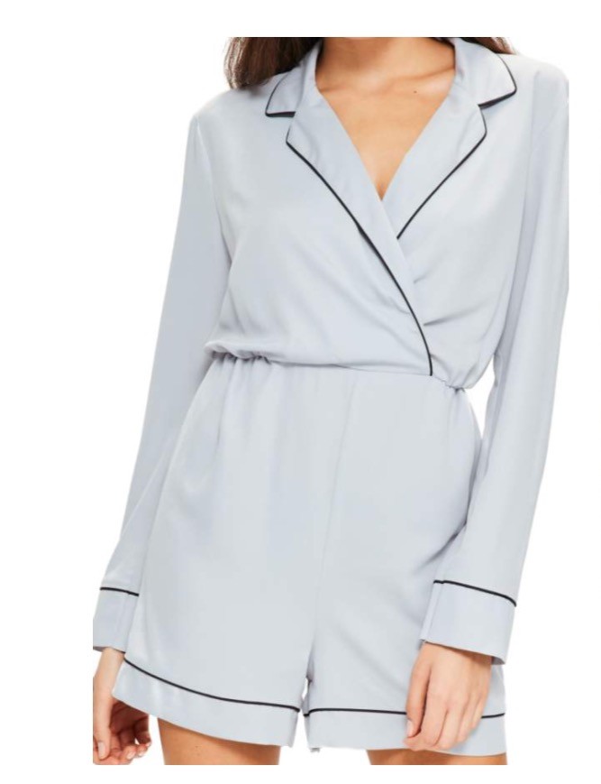 NWT Missguided Gray Sateen Long Sleeve Women’s Lounge Sleepwear Romper ...