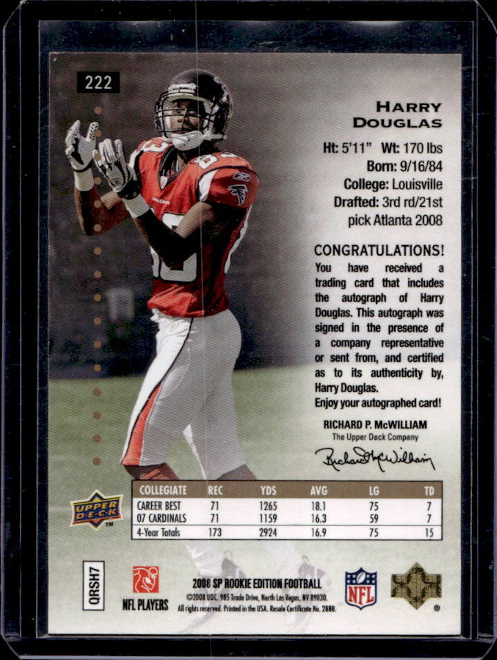2008 SP Rookie Edition Harry Douglas Auto RC #222 | eBay