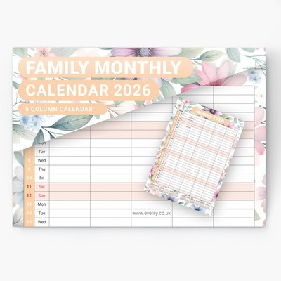 2026 Calendar Wall Monthly Planner Staff Rota Family Organiser Flowers ...