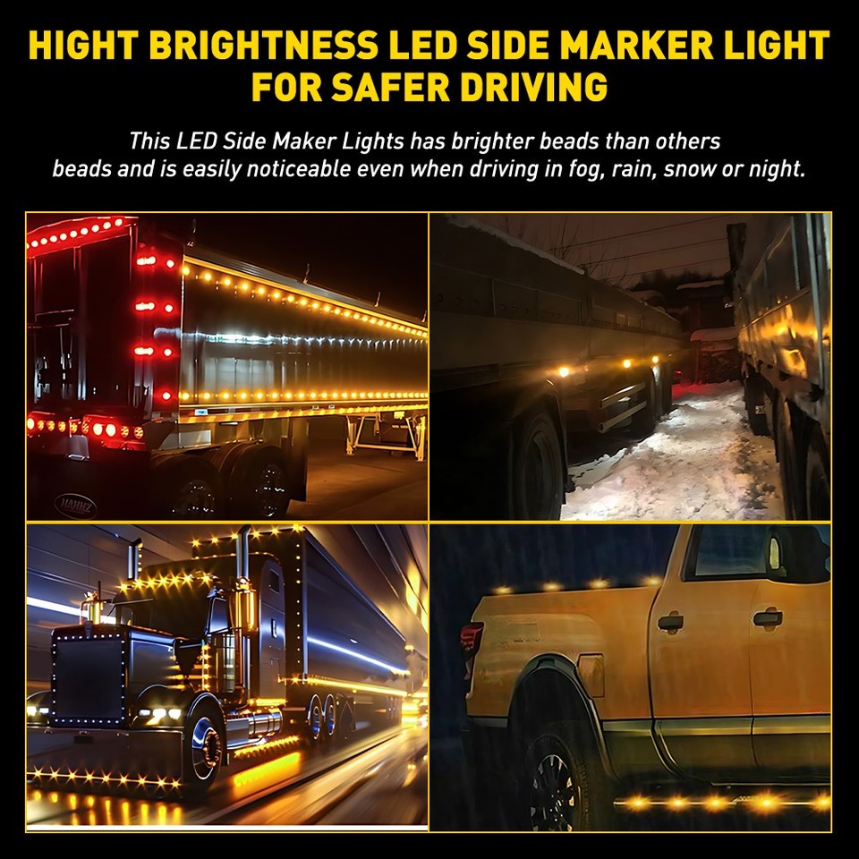 3/4" 12V Side Marker Lights LED Round Bullet Amber Signals Warning ...