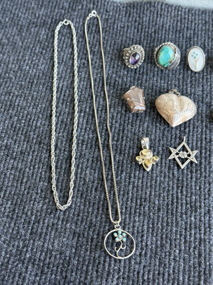 925 Sterling Silver Jewelry Necklaces Earrings Pendants Rings Lot 94.9 ...