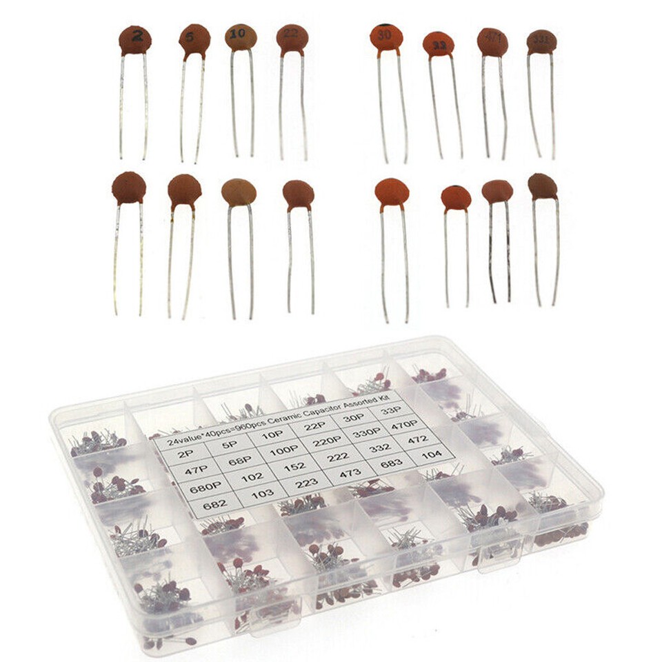 960PCS 24 Values Ceramic Capacitor Assortment Kit 2pF-100nF Components ...