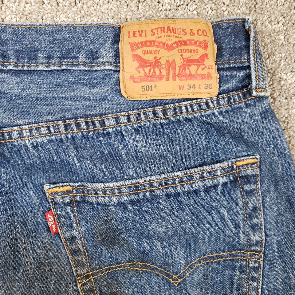 LEVIS 501 Jeans 34x34 Blue Straight Button Fly Cotton Workwear Stained ...