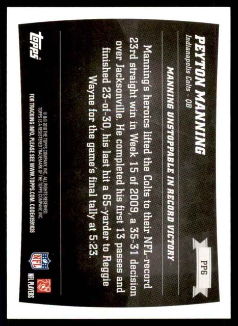2010 Topps - Peak Performance #PP6 Peyton Manning for sale online | eBay