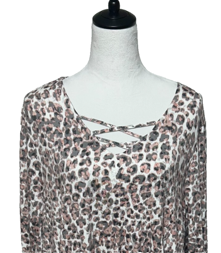 Ruby Rd Top Womens XL Pink Gray Metallic Studded Animal Print 3/4 ...