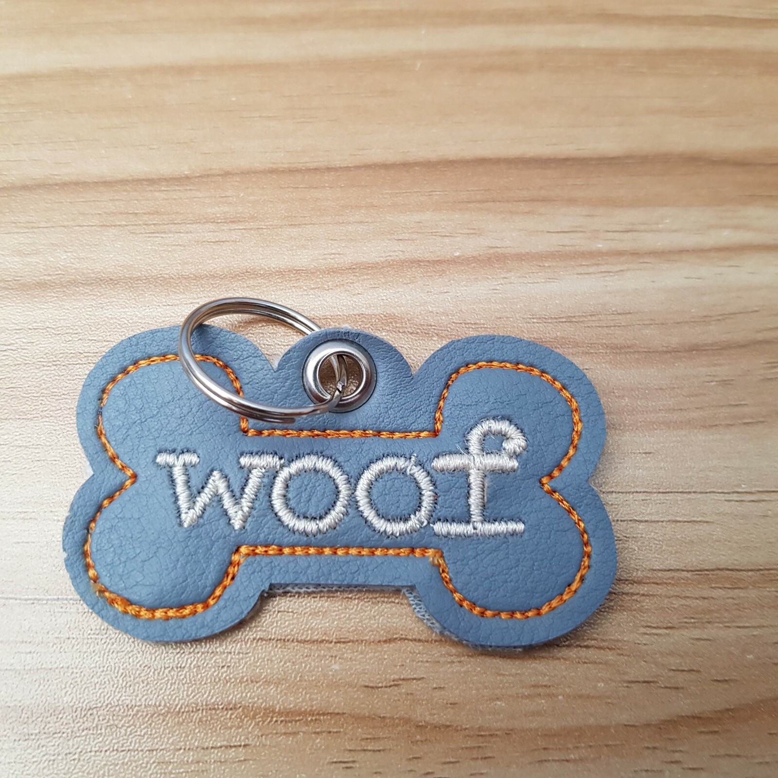 Handmade Embroidered Leatherette "Woof" Tag for dog collar - gift ...