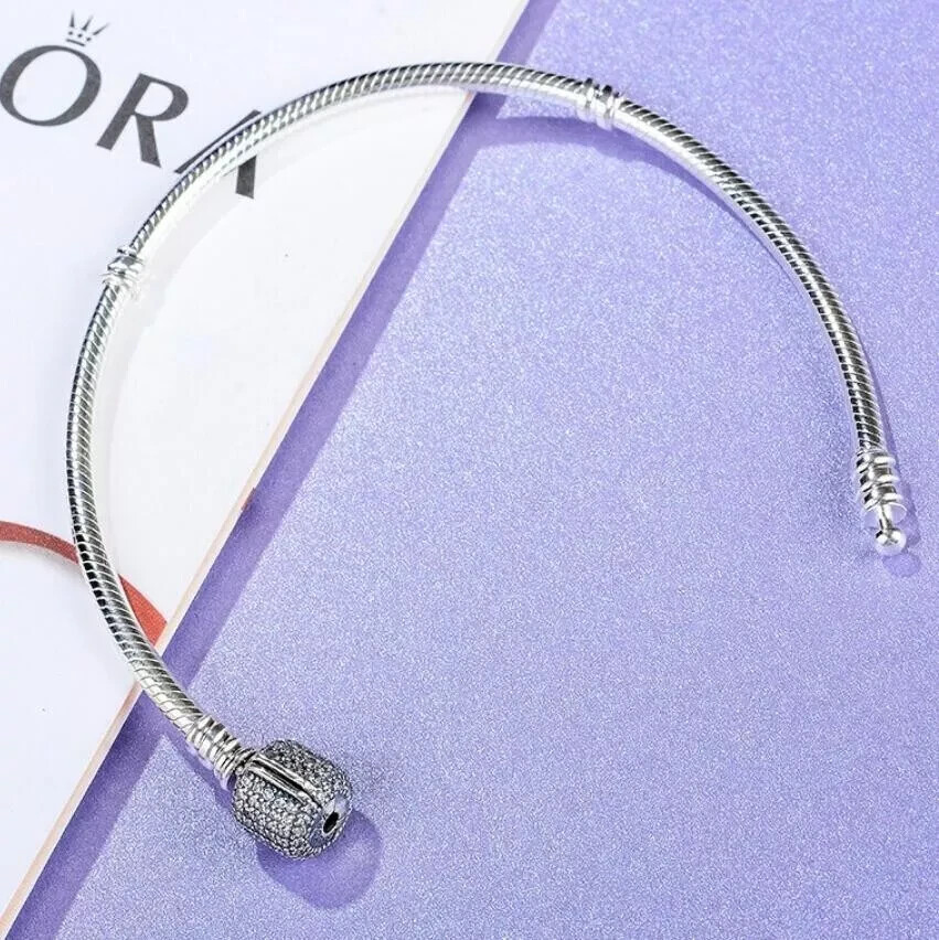 Authentic Pandora Bracelet Silver CZ Barrel Clasp Snake Chain 590723CZ ...