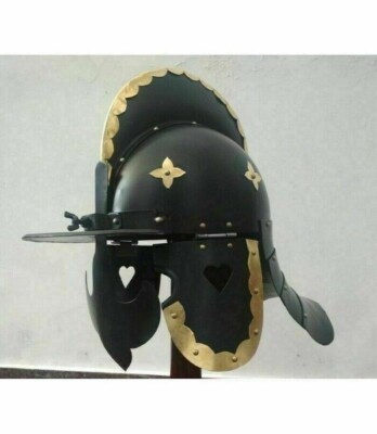 Handmade viking Steel & Brass Hussars Black Powder Coating Helmet ...
