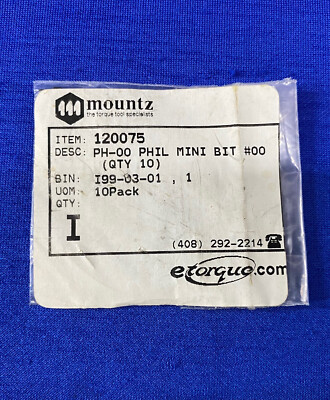 MOUNTZ 120075 PH-00 PHILLIPS MINI BIT #00 - 1 PACKAGE OF QTY 10 BITS | eBay