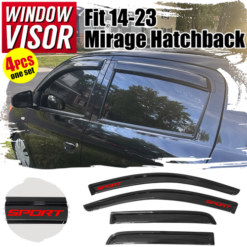Fit 14-23 Mitsubishi Mirage Hatchback Window Visor Smoke Vent Guard w ...