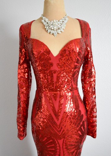 Deep Red Long Formal Prom Pageant Sequin HoCo Evening Wedding Gown ...