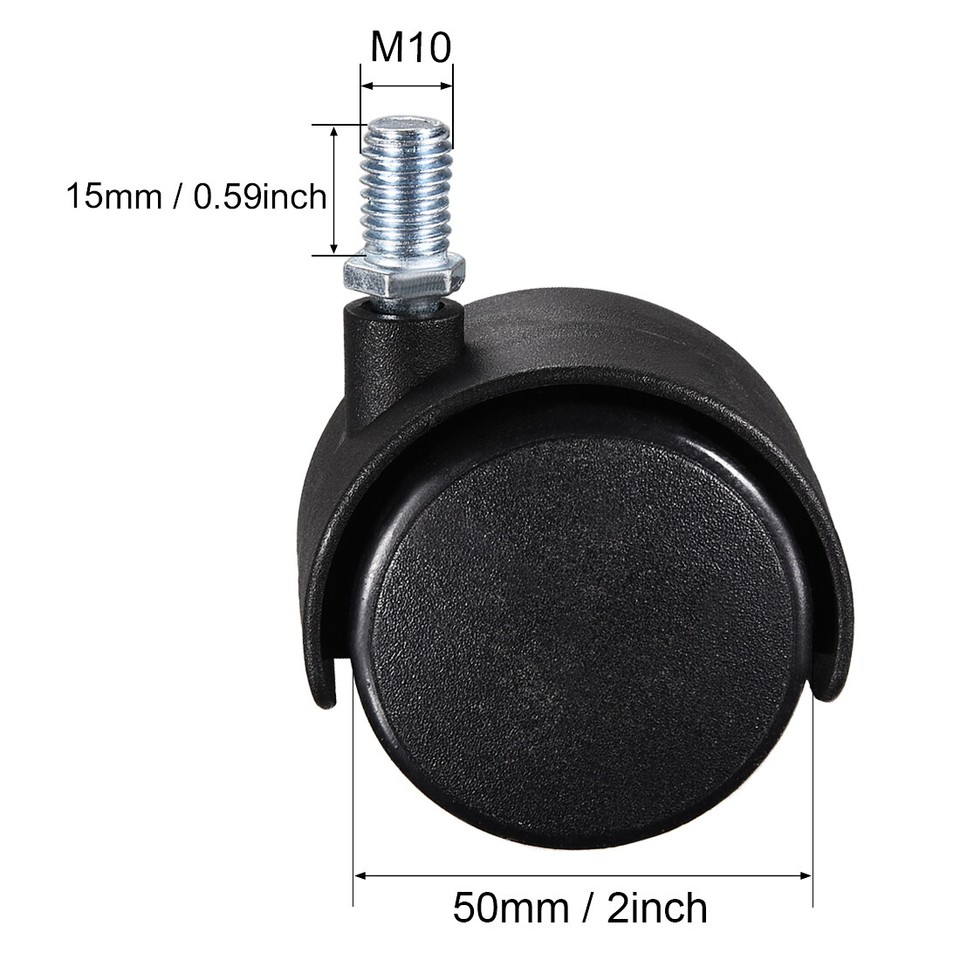 5pcs Furniture Casters 2 Inch Nylon M10 Threaded Stem Swivel Caster ...
