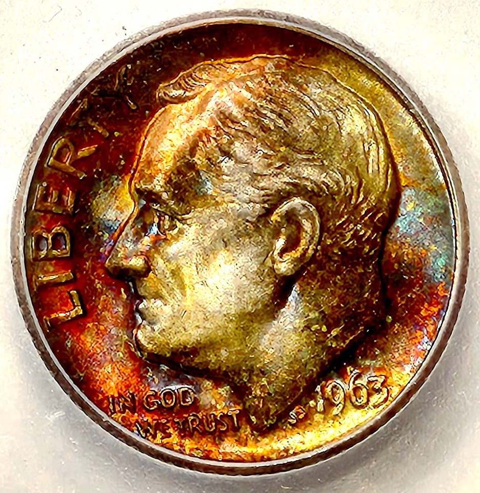 1963-D Silver Roosevelt Dime MS 67 True Monster Rainbow Toned | eBay