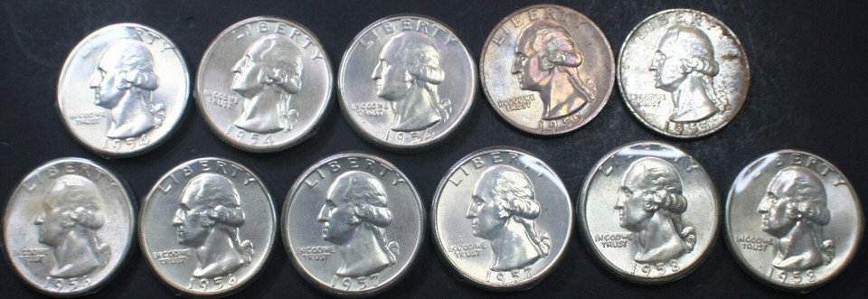 1950s WASHINGTON 25c QUARTER COLLECTION 1954-1958 UNCIRCULATED - 11 ...