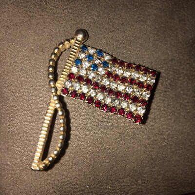 Vintage Brooch AMERICAN FLAG USA Rafaelian Signed Glass Rhinestone | eBay