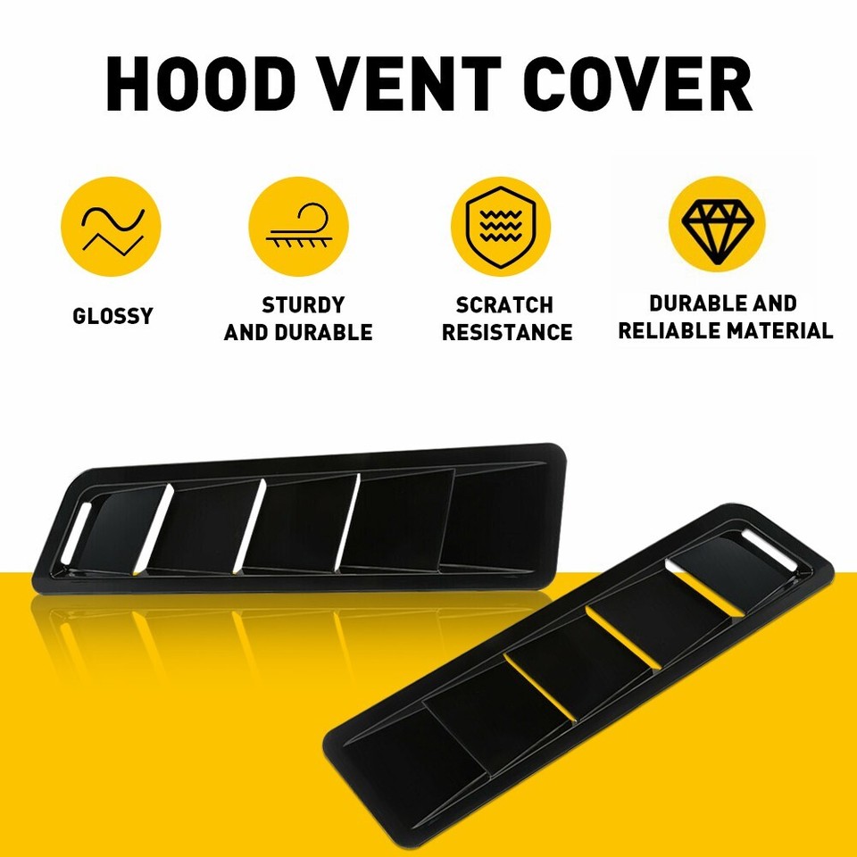 2x Black Car Auto Front Bonnet Hood Vent Louver Air Duct Scoop Cover ...