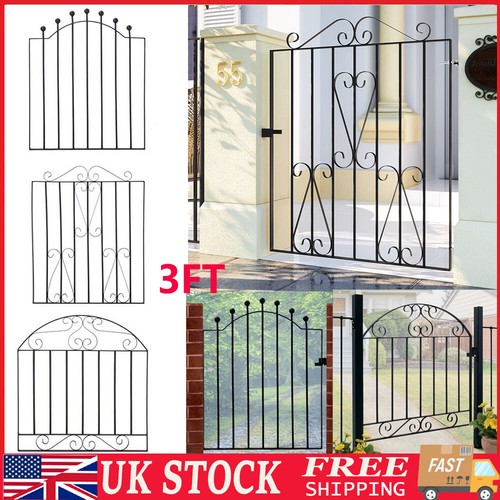 3ft Heavy Duty Metal Garden Gate Wrought Iron Pedestrian Gates Includes ...