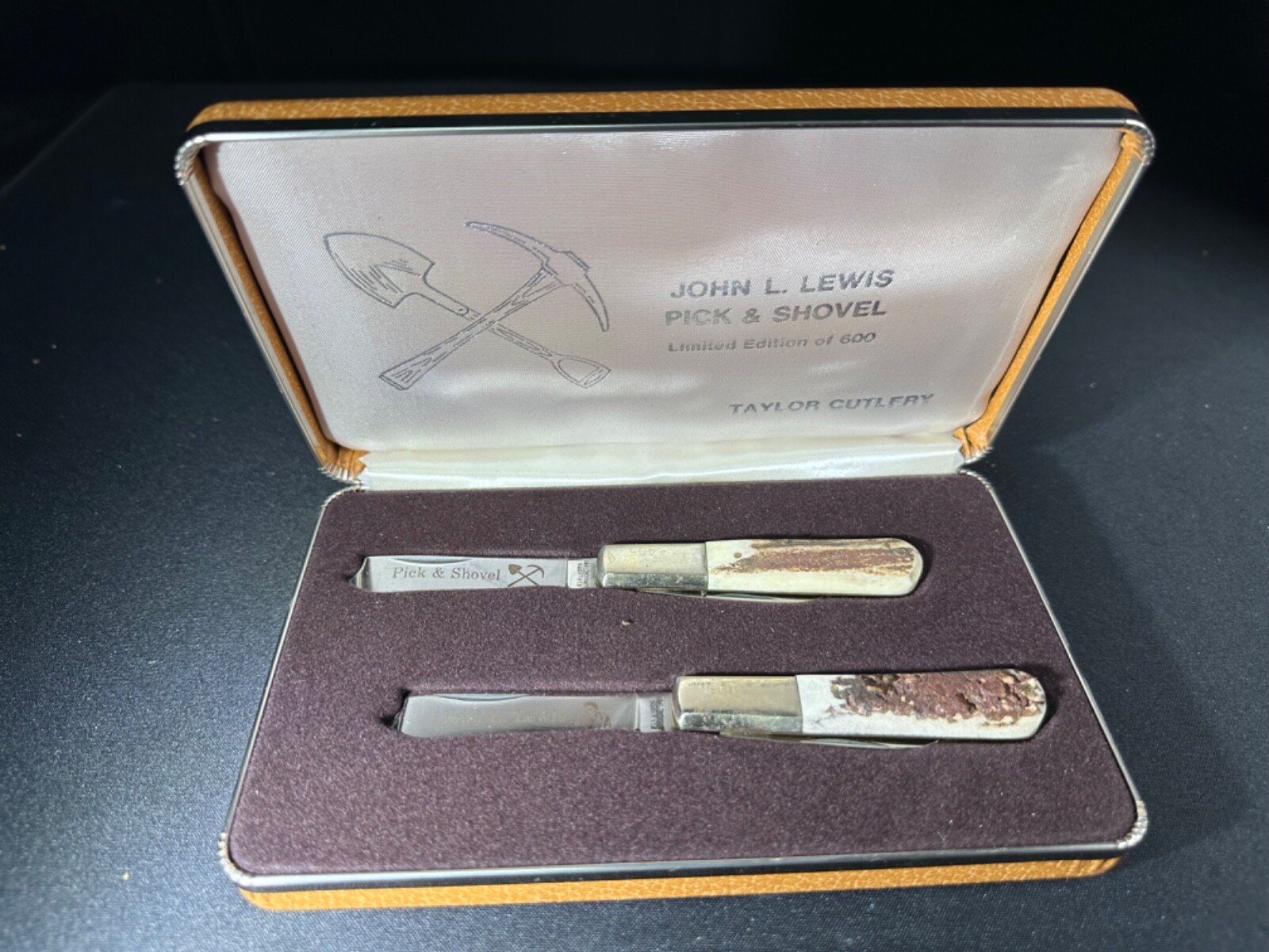 1981 Taylor Knives John L Lewis Limited Commemorative Stag Handles Pair ...