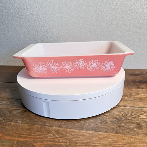 Vintage Pyrex 548-B 1 1/4 QT Pink Daisy Space Saver Casserole Baker No ...