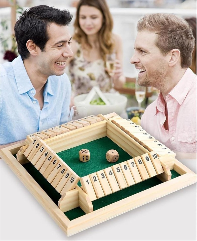 Shut The Box Dice Board Game Wooden Flaps&Dices Game 4 Players Pub Bar ...