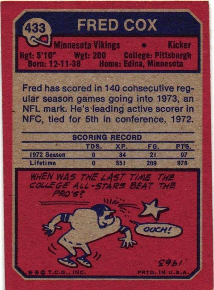 FRED COX Card #433 FREE SHIPPING B10R2S12P18 | eBay