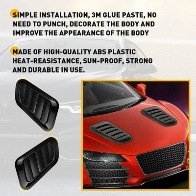 2Pcs Air Flow Intake Hood Scoop Bonnet Vent Cover Universal Black Car ...