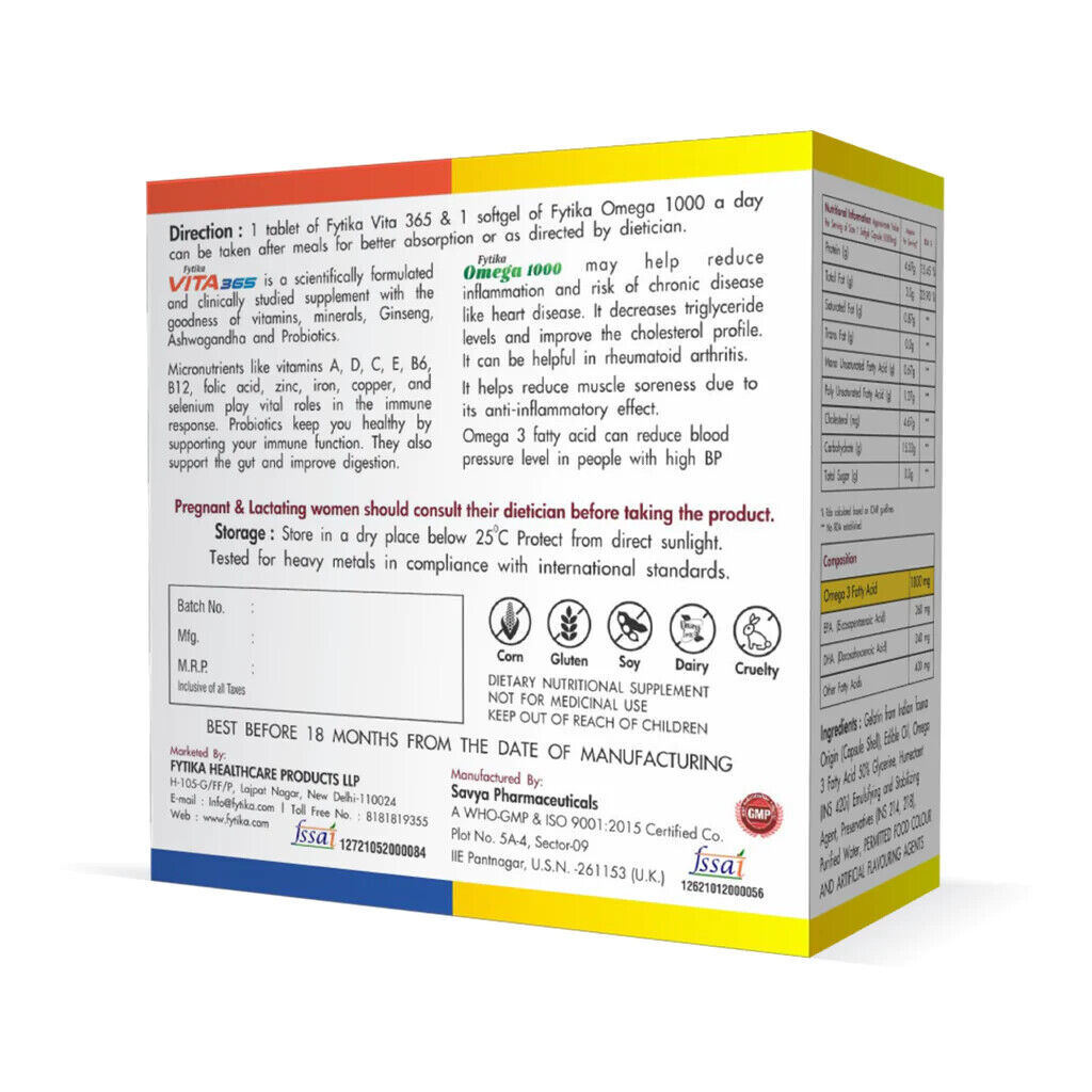 Fytika Vita 365 Caps.&Omega 1000 Tabs. Combo Pack for Overall Health ...