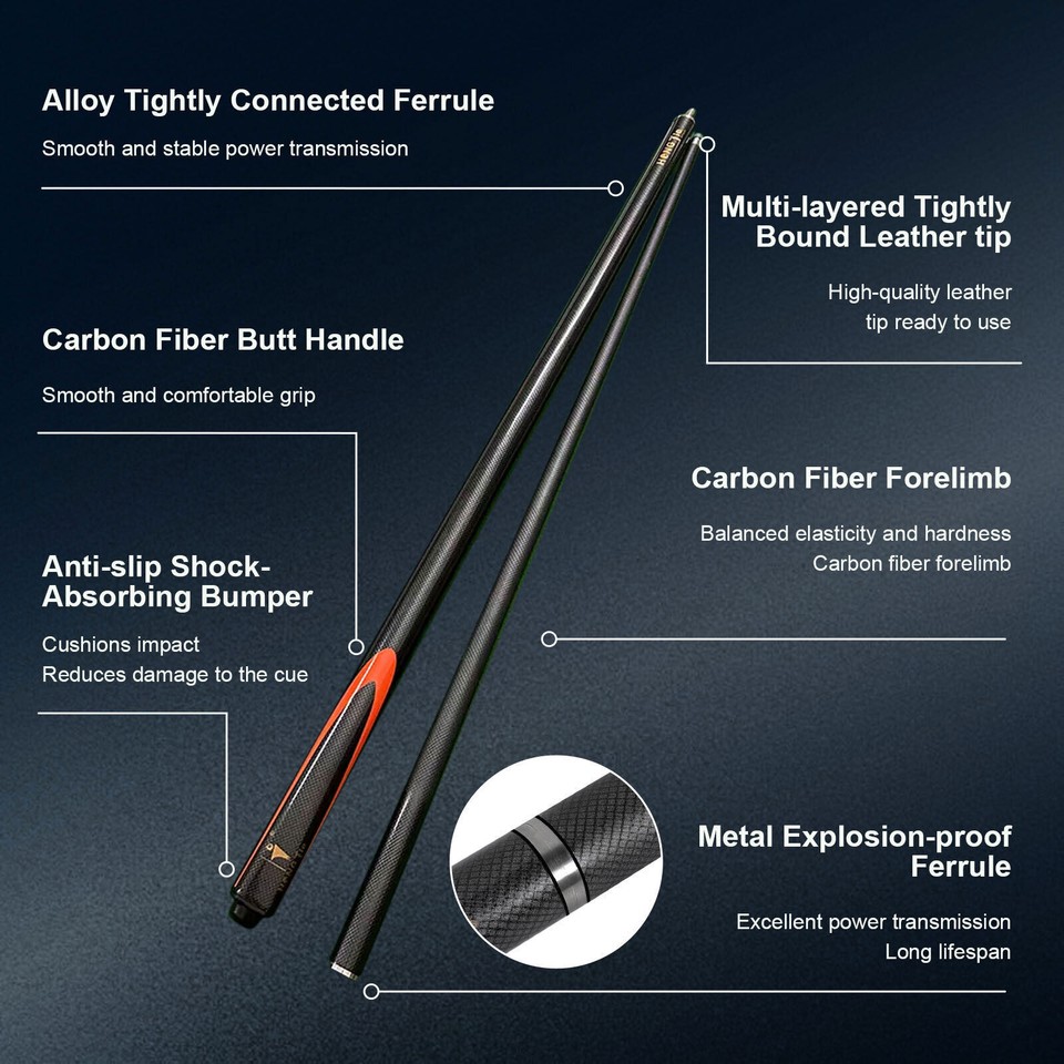 57" 1/2 Jointed Billiard Pool Cue Sticks Carbon Fiber Snooker Cue Kit ...