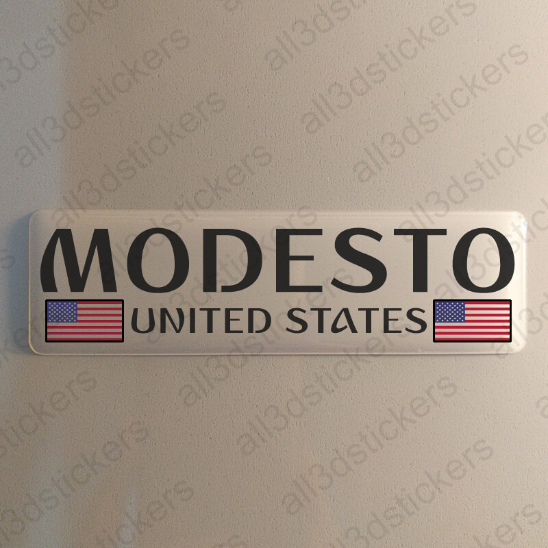 Modesto USA United States Sticker 4.70x1.18" Resin Domed 3D Flag ...