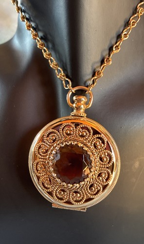 Vintage Avon Perfume Locket Amber Colored Center Stone Necklace | eBay