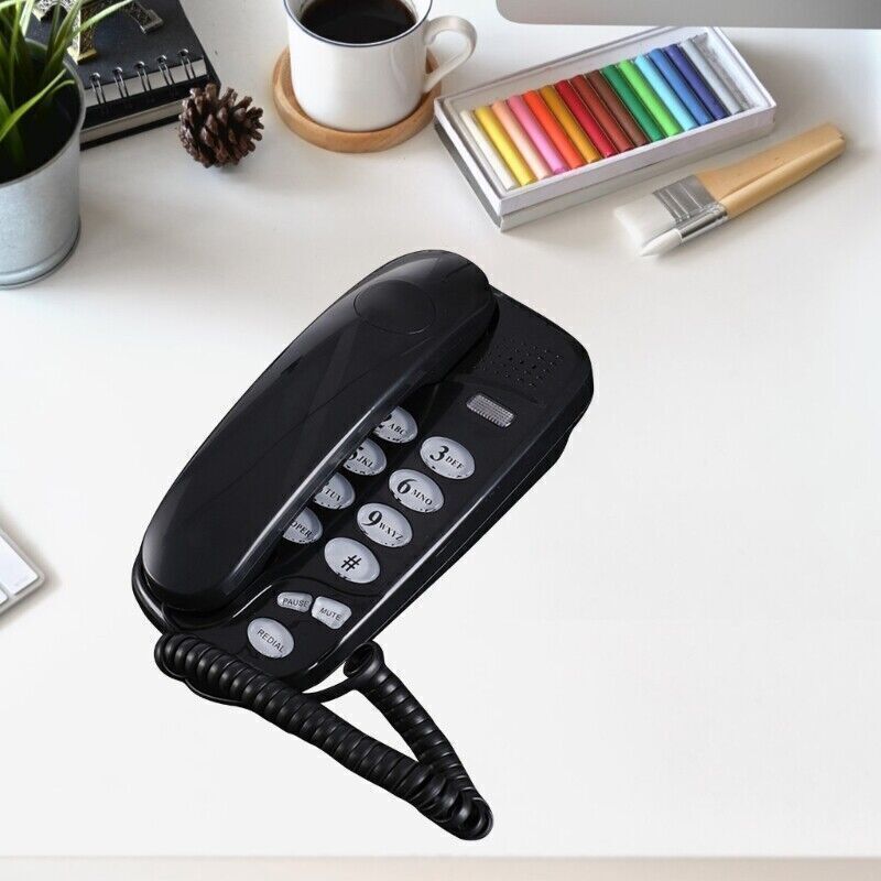 Compact Wired Telephone Wall Mounted Tabletop Home Office Corded Phone ...
