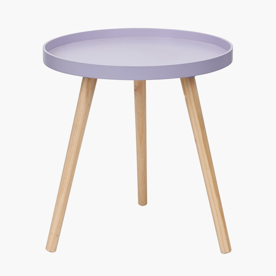 Lavender Round Scandi Wooden End Tables For Living Room Tripod Legs ...