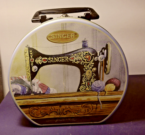 Singer Vintage Style Sewing Machine Tin Round Storage Box w Handle | eBay
