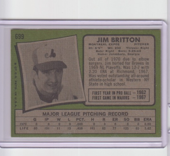 1971 Topps #699 Jim Britton NM/NM+ EXPOS HIGH # | eBay