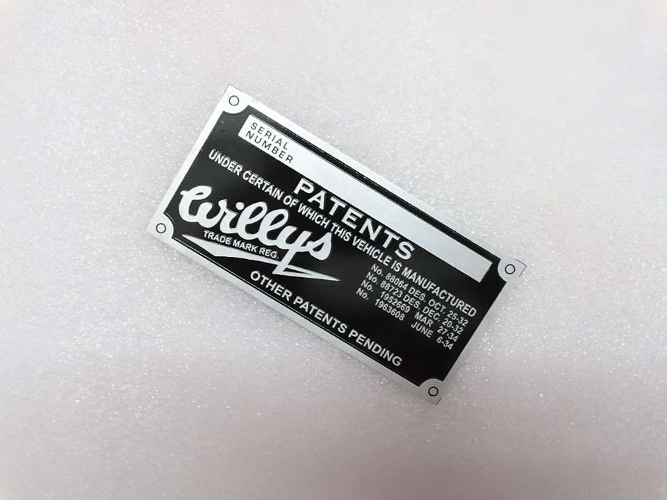 Vehicle Serial Number Data Patents Plate Aluminum FOR New Willys Jeep ...