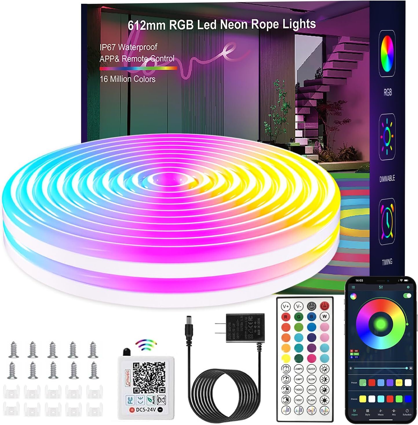 16.4 FT Neon Rope Lights,Bedroom for RGB LED Strip Lights,Outdoor ...